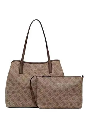 Guess Monogram Shoulder Bag With Pouch - Neutrals