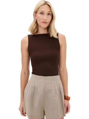 Enza Costa Silk Rib Sleeveless Boat Neck Tank - Chocolate