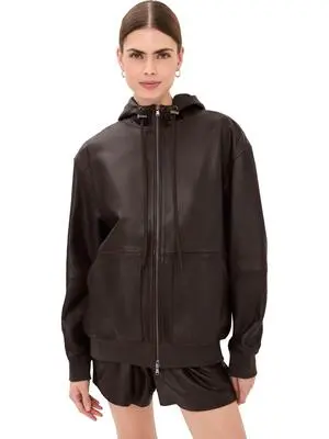 Tibi Leather Zip-up Hoodie Jacket - Brown
