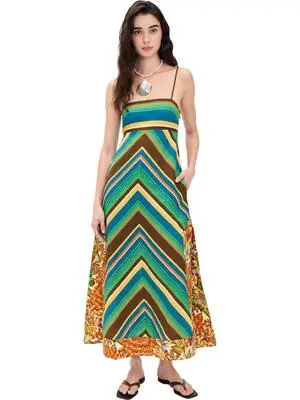 ALEMAIS Charlie Day Dress In Chevron And Floral Print Linen - Multi