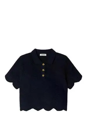 Sandro Scalloped Cropped Polo Top - Blue
