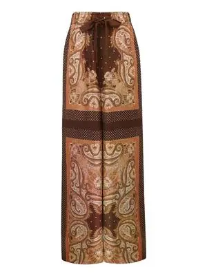 Zimmermann Luna Paisley-print Silk Trousers - Brown