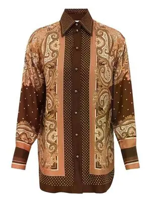 Zimmermann Paisley-Print Silk Shirt Brown