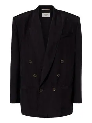 Saint Laurent Double-breasted Silk Blazer - Brown