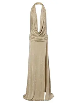 THE NEW ARRIVALS ILKYAZ OZEL Embellished Halterneck Gown - Green
