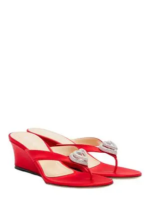 Mach & Mach Double Heart Wedge Thong Sandals - Red