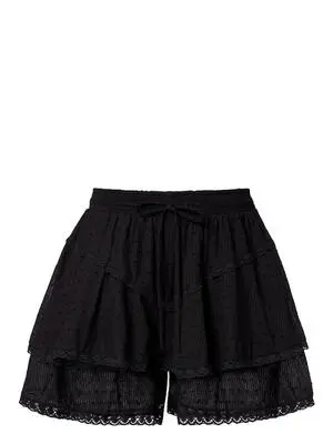 Poupette St Barth Thia Crochet-trimmed Cotton Shorts - Black