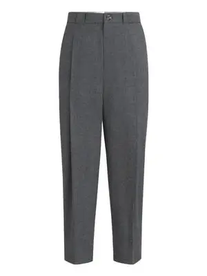 Brunello Cucinelli Virgin-wool, Cotton, And Silk Mouliné Pleated Trousers - Grey