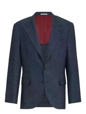 Brunello Cucinelli Wool, Silk And Linen Prince Of Wales Deconstructed Blazer - Blue