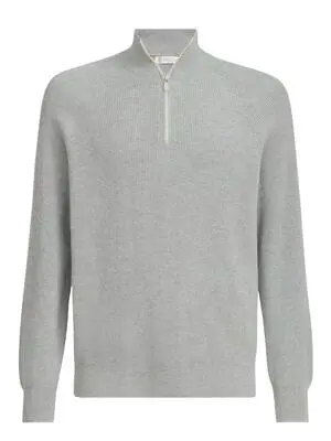 Brunello Cucinelli Cotton English Rib Sweater With Half Zip - Grey