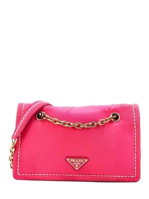Prada Padded Chain Flap Bag Tessuto Medium Shoulder Bag - Pink