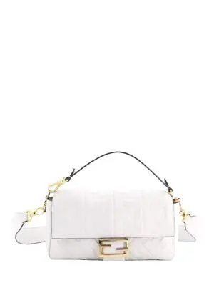 Fendi Baguette NM Bag Zucca Embossed Leather Medium White