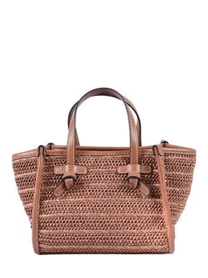 GIANNI CHIARINI Raffia Tote Bag With Leather Trim - Camel