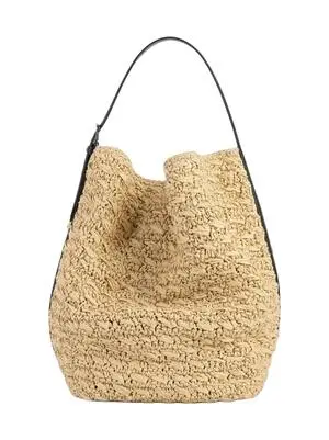 TOTEME Crochet Raffia Shoulder Bag With Leather Trim - Beige