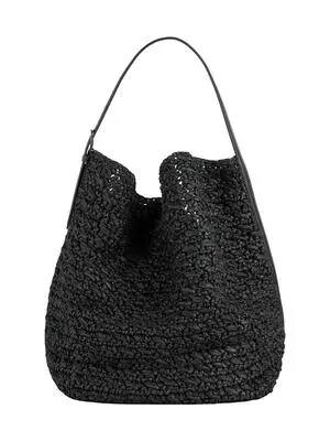 TOTEME Crochet Raffia Shoulder Bag With Leather Trim - Black