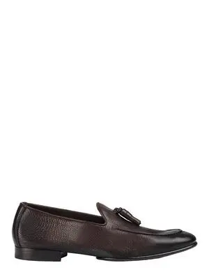 DOUCAL'S Hammered Leather Loafer With Tassels - Dark