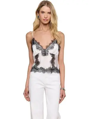 L'Agence Kimber Silk Lace Camisole - White/black