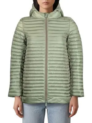 SAVE THE DUCK Quilted Nylon Down Jacket With Hood - Green