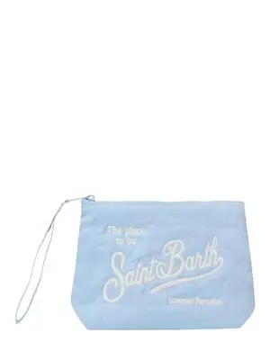 MC2 SAINT BARTH Linen Pochette With Embroidered Logo - Blue