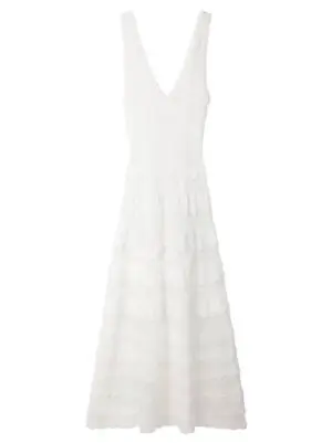 Sandro Pointelle-knit Tiered Maxi Dress - Neutrals