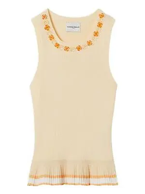 Claudie Pierlot Floral-embellished Peplum Knitted Top - Vanilla