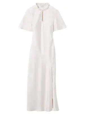 Claudie Pierlot Short-sleeved Keyhole Satin Midi Dress - Ivory