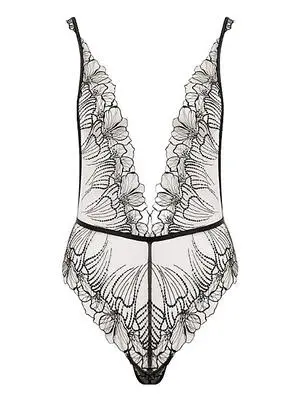 Bluebella Amarosa Floral-embroidered Bodysuit - Black/sheer