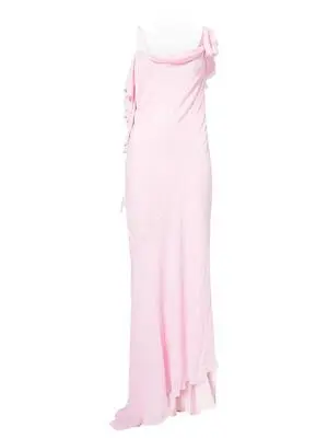 SELF-PORTRAIT Asymmetric Frilled-trim Georgette Maxi Dress - Pink