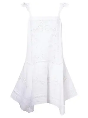 SELF-PORTRAIT Broderie Anglaise Asymmetric Hem Mini Dress - White