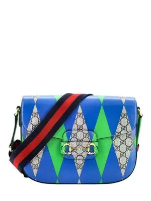 Gucci Horsebit 1955 Printed Gg Coated Canvas Large Shoulder Bag - Blue
