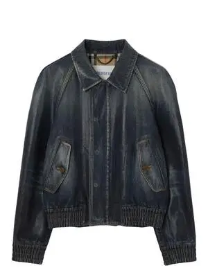 Burberry Coated Denim Aviator Jacket - Mid Blue