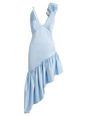 Sandro Lyocell-linen Asymmetric Ruffle Midi Dress - Blue