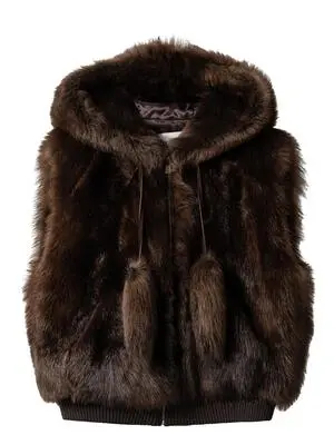 Miu Miu Shearling Hooded Gilet - Brown