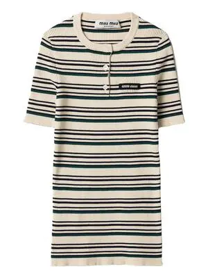 Miu Miu Striped Henley Top - Neutral