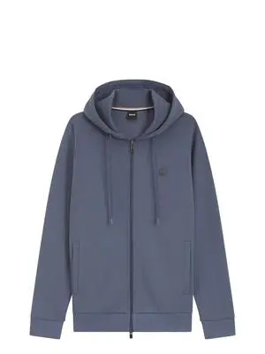 BOSS Cotton-blend Zip-up Hoodie With Double B Monogram - Light Blue