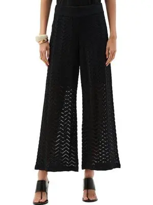 Joseph Ribkoff Viscose Jacquard Knit Chevron Stitch Culotte Pants - Black