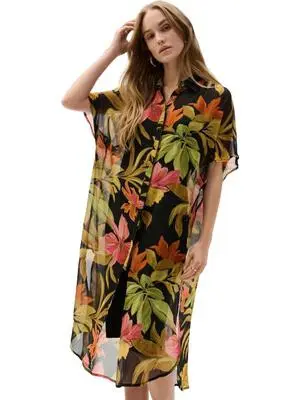 Joseph Ribkoff Chiffon Tropical Print Blouse - Black/multi