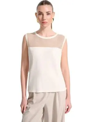 Joseph Ribkoff Knit Cami With Mesh Yoke - Vanilla/gold