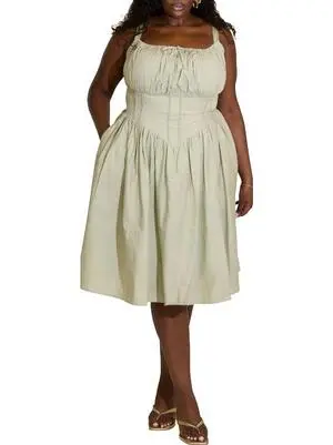 TAIDEUX Camille Fuller Bust Cotton Midi Corset Dress - Sage