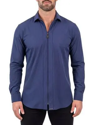 MACEOO Fibzip Marthyr Knit Zip-up Shirt - Blue
