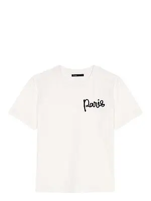Maje Paris-embroidered Cotton-jersey T-shirt - White