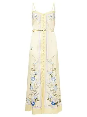 SELF-PORTRAIT Floral-print Belted Woven Midi Dress - Yellow
