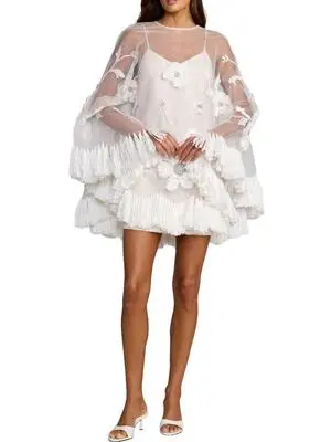 Mac Duggal Embellished Trapeze Mini Dress With Fringe Hem - Ivory