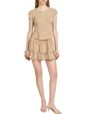 WAYF Aria Gingham Crop Button-up Top - Tan