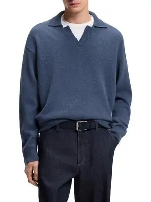 BOSS C-ucari Long Sleeve Wool Polo Sweater Open Blue