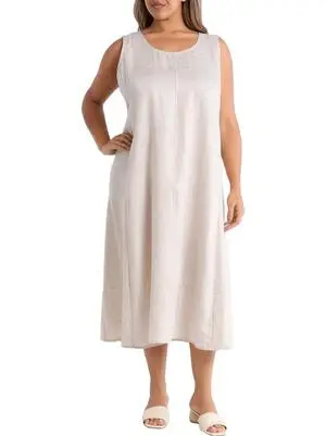 Eileen Fisher Scoop Neck Linen Blend Shift Dress - Wheat
