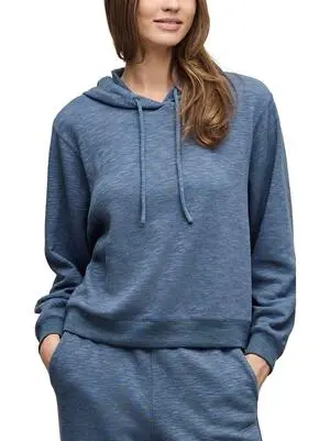 Barefoot Dreams Seamed Slub Cotton Blend Double Knit Hoodie - Indigo