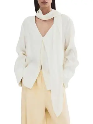 Mango Scarf Neck Button-up Top - Ecru