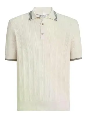 Brunello Cucinelli Cotton Textured Rib-knit Polo Neutrals