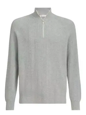 Brunello Cucinelli Cotton English Rib Half-zip Sweater - Grey